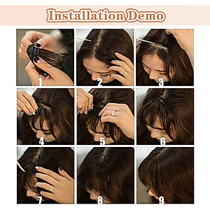 MORICA Clip in Bangs for Women 100% Human Hair Extensions Wispy Bangs Fringe with Temples Hairpieces Air Bangs Flat Bangs Clip Curved Bangs for Daily Wear