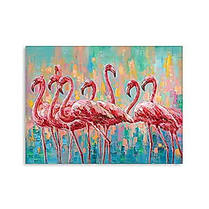 Yidepot Flamingo Bedroom Wall Decor Painting: A Flock of Pink Flamingo Wall Art Canvas for Bathroom with Frame Ready to Hang (12"x16"x1 Panel)