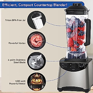 Professional Blender with 1400-Watt, 2 Modes Countertop Smoothie Maker Blender with 1.8L BPA-free Food Container, 6 Stainless Steel Blades Personal Kitchen Blender for Fruits Shakes and Smoothies