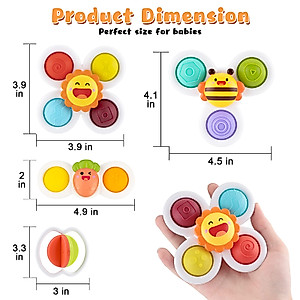 FPVERA Suction Cup Spinner Toys - Baby Bath Toys with Suction Cup Silicone Flipping Board, Baby Sensory Spinner Toy Release Stress and Anxiety Kids Travel Toys Gifts for Toddler Boy Girl, 4PCS