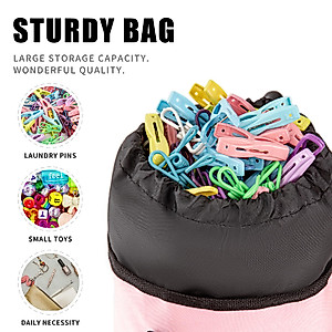 AFUOWER Clothespin Bag Holder Hanging Clothespin Bag with Hooks Large capacity Clothespin Storage Organizer for Clothesline Outdoor (Pink)