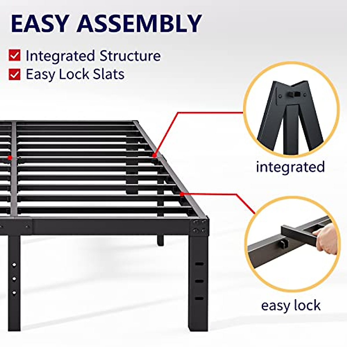 Neslime 18 Inch High King Bed Frame No Box Spring Needed, Heavy Duty King Platform Bed Frame for Heavy People, Easy Assembly, Noise Free, Black