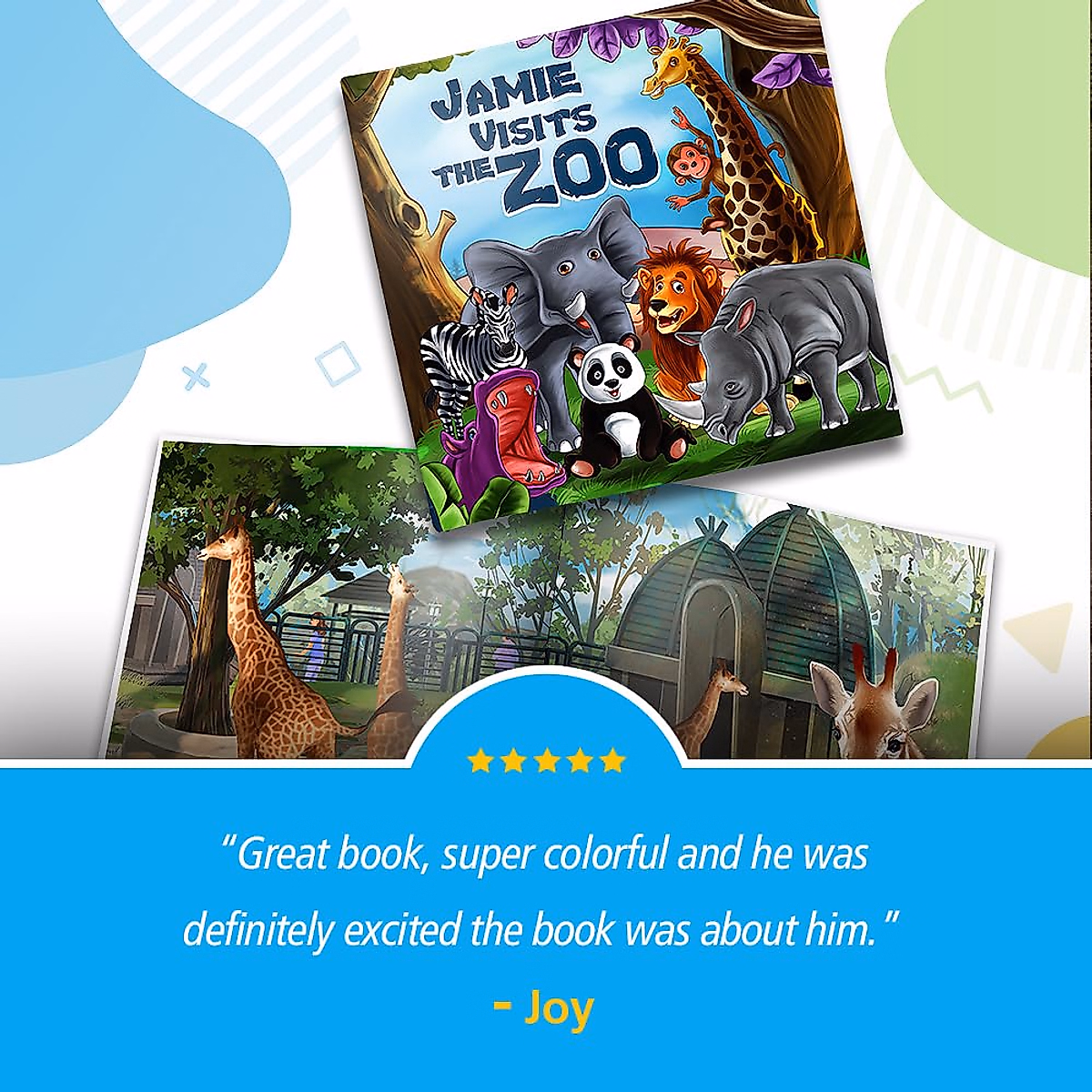 Personalized Story Book by Dinkleboo - Visits The Zoo - for Children Aged 2 to 8 Years Old - A Story About Your Child Going to The Zoo - Soft Cover - Smooth, Glossy Finish (8"x 8")