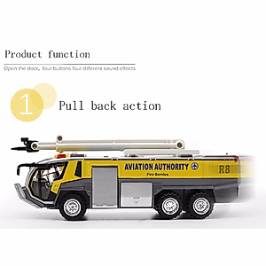 Ailejia Airport Fire Trucks Toy for Boys Fire Engine Toys Fire Engine Pullback Friction Toy Airport Rescue Diecast Vehicle Model (Yellow)