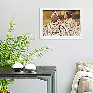 LotFancy Wedding Guest Book Alternative, Drop Top Frame, Heart Drop Wood Guest Book with Stand, 87 Wooden Hearts, 2 Pens, Rustic Wedding Decorations for Reception Baby Shower, Birthday, Graduation