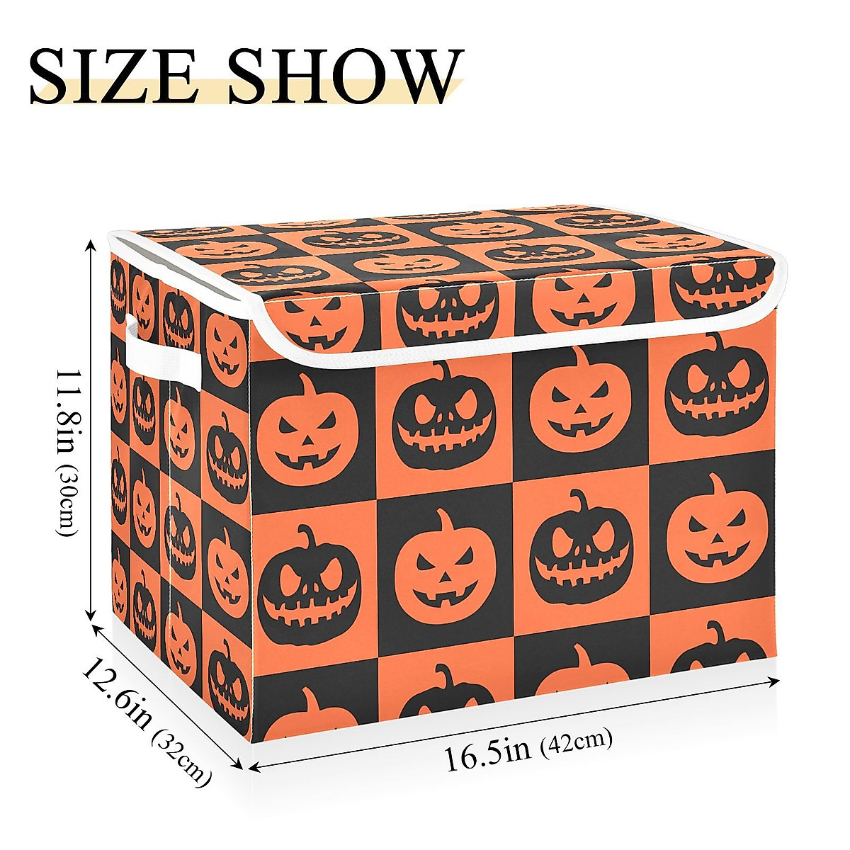 JJoias Foldable Fabric Storage Boxes, Halloweens-black-orange-pumpkins Large Storage Bins with Lids and Handlefor Living Room, Bedroom, Closet, Office