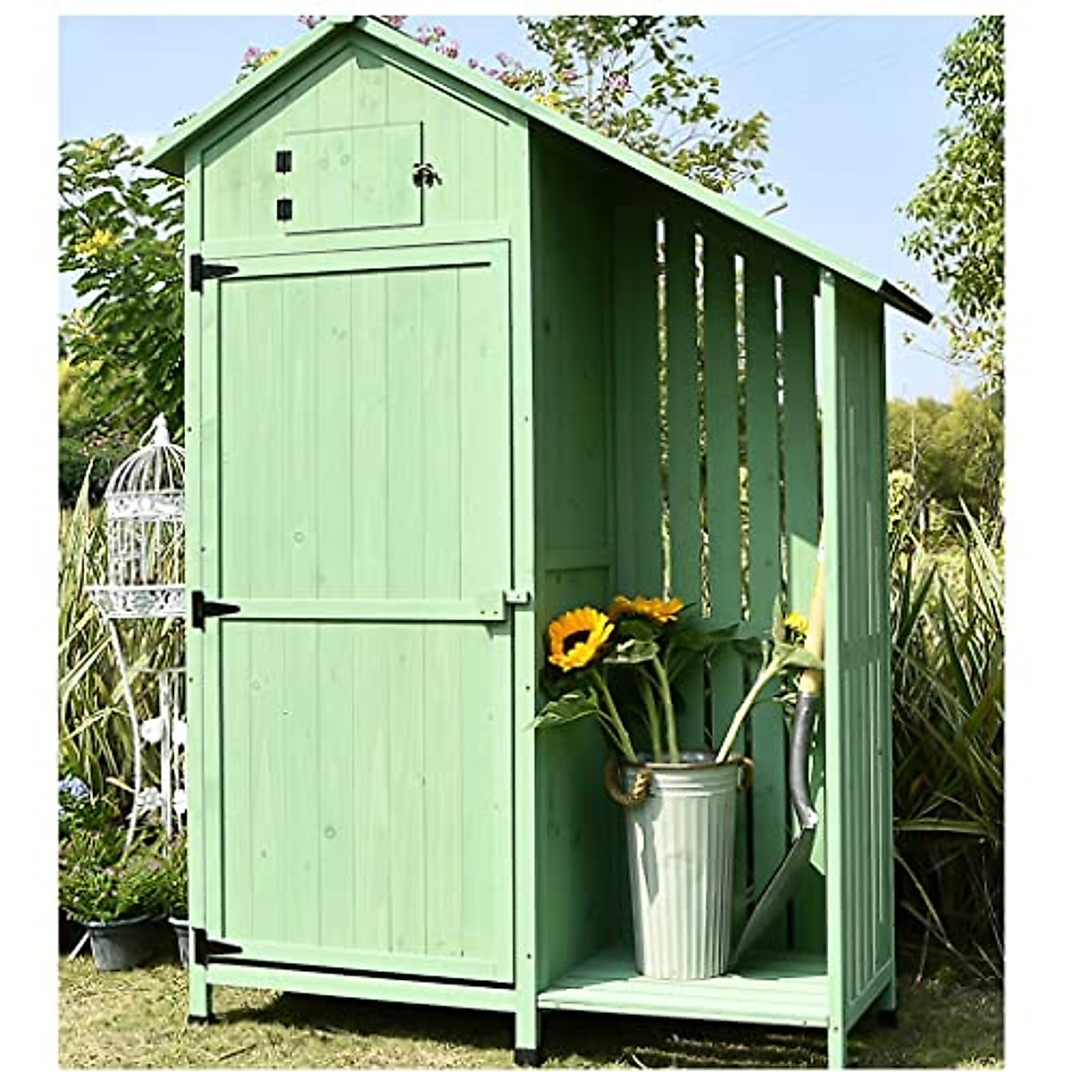 Large Garden Locker, Wooden Backyard Storage Cabinet, Outdoor Storage Shed, Garages Rack Shelves with Plastic Feet, Waterproof Tool Shed for Mower (Size : 181.5cm-A2)