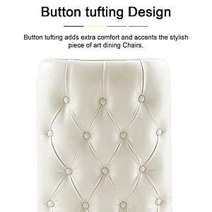 AZhome Dining Chairs, White Faux Leather Upholstered Dining Room Chairs in Button-Tufted Back, Dining Chairs with Gold Legs for Kitchen Dining Room, Set of 2
