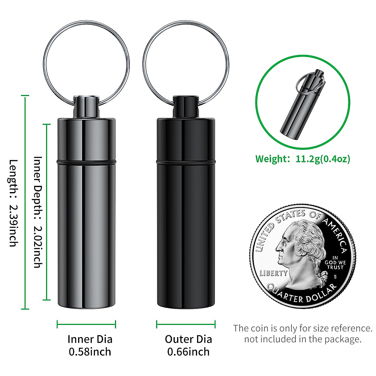 Small Pill Box,(2 Pack) Keychain Pill Holder Portable Mini Travel Pill Container Metal Case Bottle with Keyring