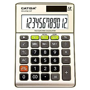 Desktop 12-Digit Business Calculator with Dual Power, Solar and Battery, for Basic, Finance and Tax Calculations, Desk Calculators for School or Office