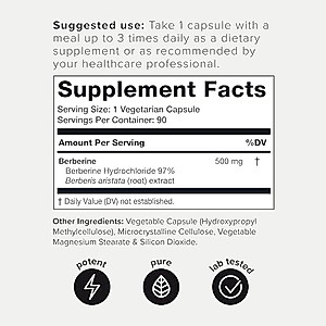 Toniiq Ultra High Strength Berberine HCl 500mg from The Himalayas - Berberine Supplement - 97% Tested Purity Extract - Wild Harvested - Concentrated Berberine 500mg Supplements -90 Veggie Capsules