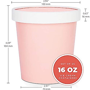 Glowcoast Ice Cream Containers with Lids - 16 oz Pint Disposable Ice Cream Storage Container for Homemade Icecream. Freezer-Safe Tub with Lid Protect Frozen Desserts Like Yoghurt (Peach, 25)