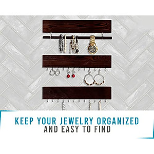 Comfify Rustic Jewelry Display Organizer for Wall – Wall Mounted Jewelry Holder Organizer with Removable Bracelet Rod and 24 Hooks – Perfect Earrings, Necklaces and Bracelets Holder – Dark Brown