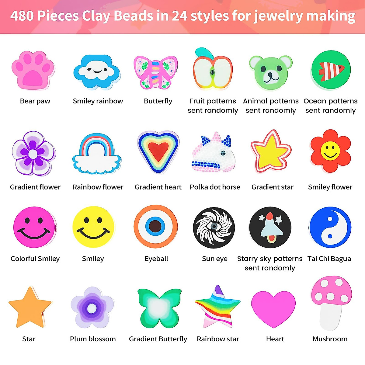 ARTDOT 1642 Pieces Clay Beads for Friendship Bracelets Making Kit, 24 Styles Jewelry Making Supplies Cute Beads Charms with Elastic String and Organizer Gifts for Teens Girls Ages 6 7 8 9 10 11 12