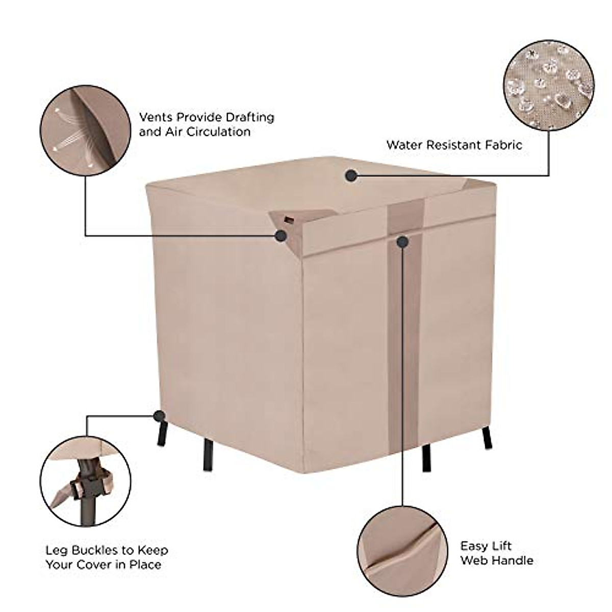 Modern Leisure 2915 Monterey Patio Chairs, bar Height Table, Outdoor Cover (66 L x 64 D x 34 H) Water-Resistant, Khaki/Fossil,Beige