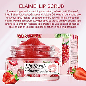 Lip Balm Mask, Lip Mask Sugar Scrub Exfoliator & Moisturizer, Lip Care Exfoliating Scrub and Lip Moisturizer for Chapped and Dry Lips, Lip Repair for Soft Lips Treatment (Strawberry Scrub)