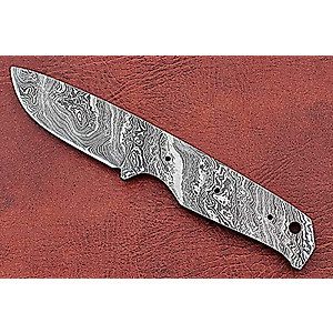 Straight Back Blank Blade Skinning Knife, 8 inches Long Hand Forged Damascus Steel 4" Scale Space with 3 Pin Hole & an Inserting Hole Space 3.5 inches Cutting Edge