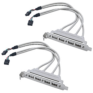 Antrader 4 Ports USB 2.0 Port Slot Plate Adapter Panel Cable Female Screw to Motherboard 9pin Header Panel Mount Cable Copper Extender Cable 30cm Long 2pcs