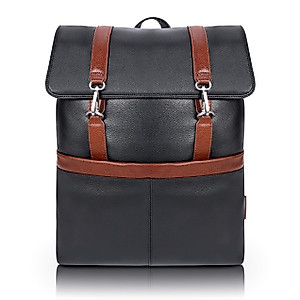 McKleinUSA Element Pebble Grain Calfskin Leather 17" Leather Two-Tone Flap-Over Laptop & Tablet Backpack Black (18472)