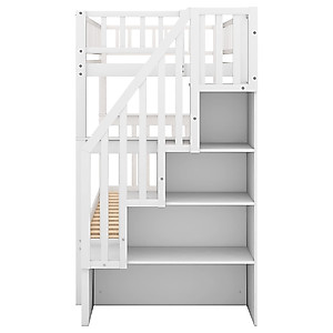 Harper & Bright Designs Bunk Beds Twin Over Twin Size, Solid Wood Bunk Beds with Trundle and Stairs for Kids,Teens,Adults (White, Bunk Bed with Trundle)