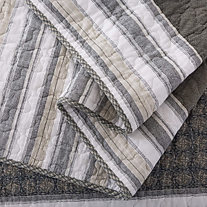Soul & Lane Madrona 2-Piece Pieced Cotton Quilt Set - Twin Size with 1 Sham, Modern Masculine Quilted Bedspread in Brown and Gray, Contemporary Striped Bedding for Boy's Bedroom