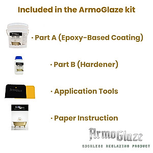 armoglaze Bathtub Refinishing Kit – Made in the USA, Odorless Epoxy Coating for DIY Reglazing of Porcelain, Fiberglass, and Cast Iron – Durable, Self-Leveling Finish – 2.7 kg