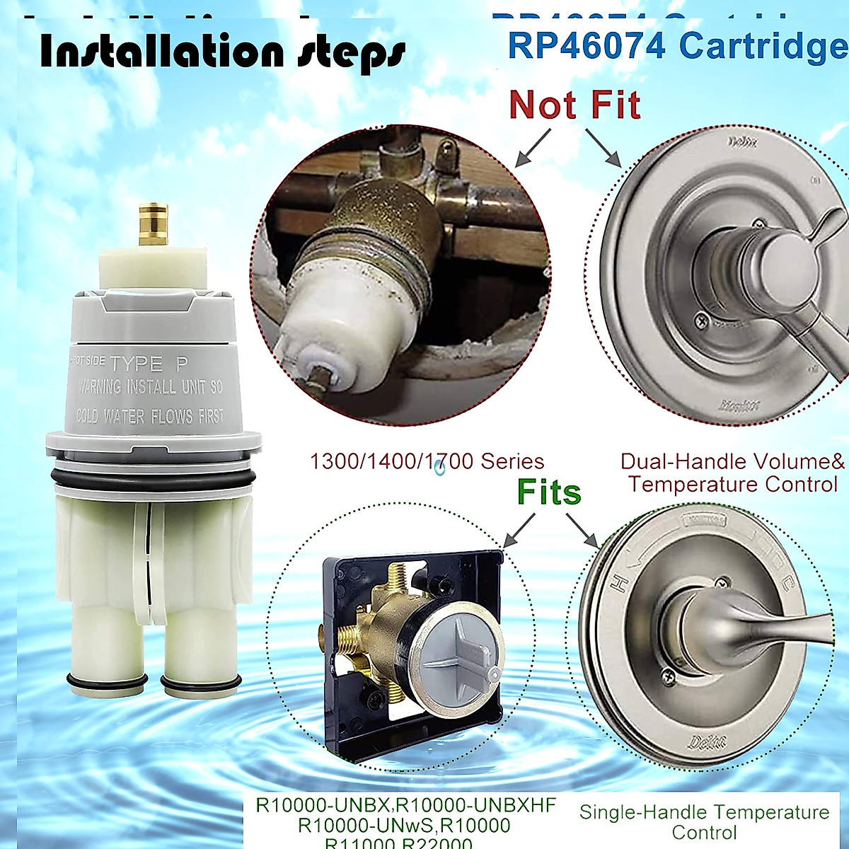 RP46074 Shower Cartridge for Shower and Tub 13/14 Series, Monitor Shower Parts,Single-handle MulitChioce Universal Valve Cartridge Assembly Water Cartridge