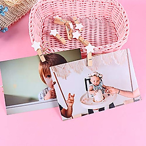 HEALLILY 100pcs Mini Wooden Clothespins Star Shape Wall Hanging Clips Photo Clips Picture Pegs Craft Clips with Rope White