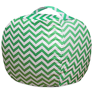 Posh Stuffable Kids Stuffed Animal Storage Bean Bag Chair Cover - Childrens Toy Organizer, X-Large 48" - Pattern Chevron Green and White