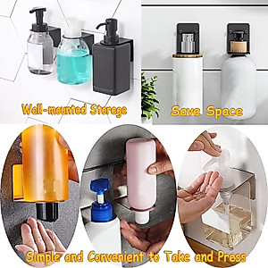 BiJun Soap Bottle Dispenser Holder Wall Mounted, Hand Pump Bottles Dispenser Stand Hanging Rack Shampoo Standing Shelf Storage Holder Bracket for Bathroom Kitchen (Black 2 Pack)