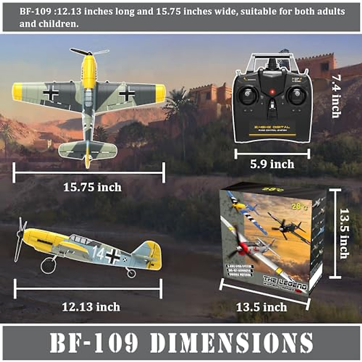 28°C RC Plane 4 Channel Remote Control Airplanes, 4-CH RC Airplane Ready to Fly BF-109 Radio Controlled Aircraft for Beginners with Xpilot Stabilization System, One Key Aerobatic Airplane(76111 RTF)