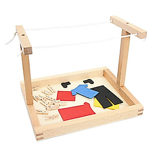 Montessori Wooden DIY Mini Simulation Clothes Drying Frame Clothes Suit Toys for Baby Children Basic Life Practice Training Toys