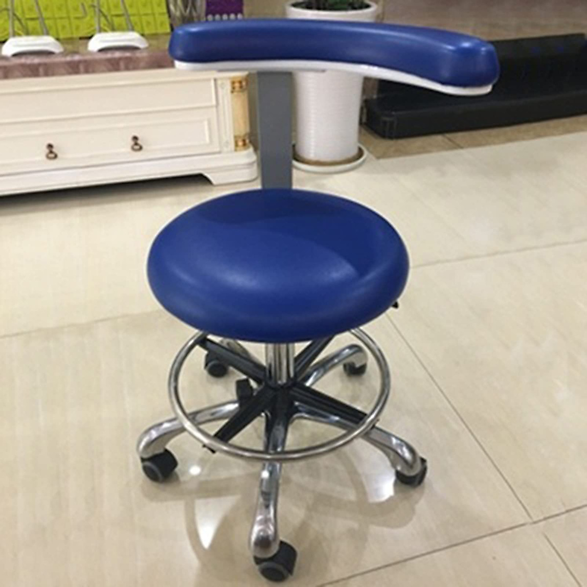 360° Rotation Armrest PU Leather Saddle Stool Salon Chair Height Adjustable - Dental Assistant Stool