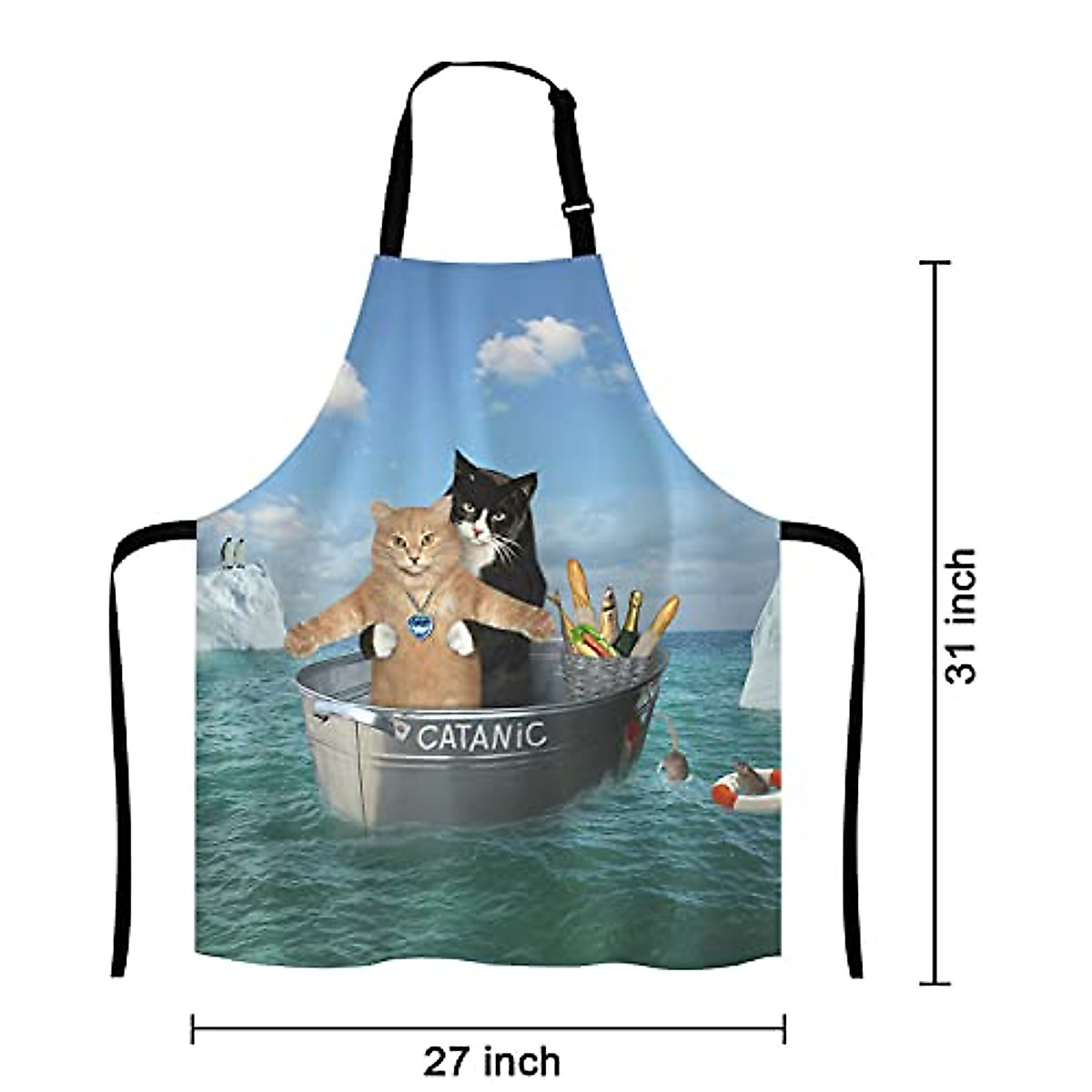 Lefolen Funny Cats Adjustable Bib Apron, The two brave cats are drifting in the steel Cooking Kitchen Apron for Men Women