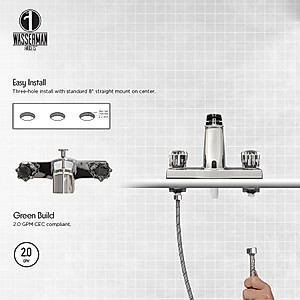 Wasserman Mobile Home RV Non-Metallic Shower Tub Faucet spout, Double Handle, Acrylic Knob, Chrome, 8 inch Centerset, 3 hole, For Travel Trailer, Campers Must Haves, Motorhome Accessories Easy Install