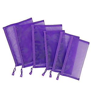 Sinzip 12 Pieces Zipper Nylon Mesh Pouch, Mesh Cosmetic Bags Makeup Bags Pencil Case, Multipurpose Travel Bags for Cosmetic School Office Supplies and Travel Accessories (Purple, A5+B6)