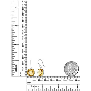 Gem Stone King 925 Sterling Silver Yellow Citrine Stud Dangle Earrings For Women (10.00 Cttw, Gemstone Birthstone, 11MM Cushion Cut)