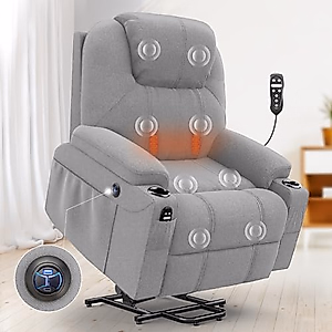 YONISEE Large Lift Chairs Recliner for Elderly - Power Lift Chair Modern with Massage and Heat, Infinite Position, Extended Footrest, USB & Tape C Ports and Cup Holders, Classic Grey