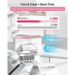 Phomemo Bluetooth Thermal Label Printer for Shipping Label - Wireless Shipping Label Printer for Phone & Pad & PC, Pink Label Printer Used for Amazon, Ebay,UPS, Shopify, TikTok, USPS, FedEx, DHL, Temu