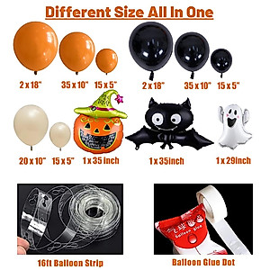 Beaumode Halloween Balloon arch with Pumpkin Bat Ghost Foil Balloons Black Orange Sand White Balloon 142pcsfor Kids Halloween Spooky Costume Party Decorations (Orange Black)