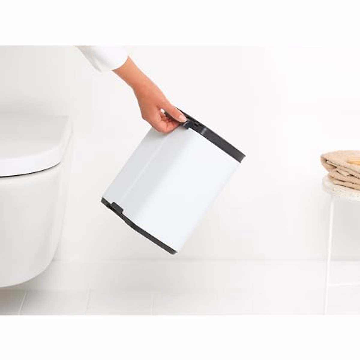 Brabantia Small Bo Trash Can 1.1 Gal - Easy Open, Soft Closing Lid, Hygienic, Space Efficient - for Bathroom, Home Office, Bedroom - White - LWH 7.9 x 6.8 x 10.7