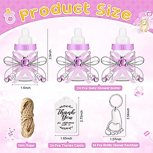 Sunnyray 72 Pcs Baby Shower Bottle Favors 24 Baby Mini Milk Bottles 24 Baby Footprint Keychain Bottle Opener 24 Thanks Tags Party Favors Gift for Girl Boy Baby Shower Decorations (Purple, Silver)