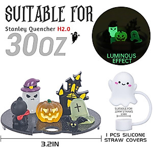 Compatible with Stanley Cup Lid Accessories Charms, Charms for Stanley Cups H2.0 Accessories 30oz 40oz with Silicone Straw Cover Cap for Tumblers (Halloween, 30oz)