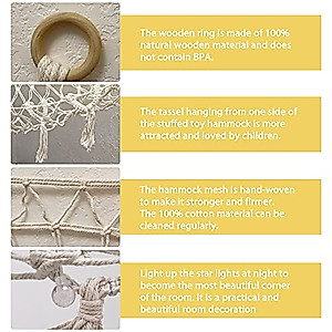 Stuffed Animal Net Or Hammock to Store Plush Pet Toys,Large Stuffed Animal Hammock with Tassels,Toy Hammock with Boho Style,Toy Net Hammock with Star String Lights (Big)