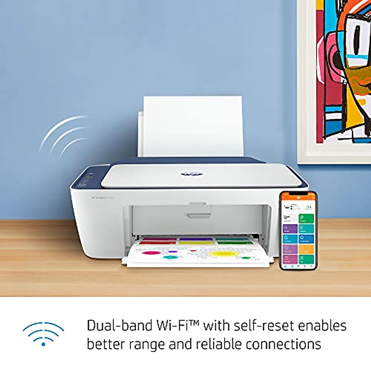 HP DeskJet 27 42e Series Wireless Inkjet Color All-in-One Printer - Print Copy Scan - USB Connectivity - Mobile Printing - Up to 7 ISO PPM - Up to 4800 x 1200 DPI - Blue + HDMI Cable