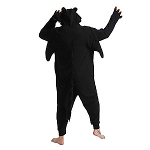dressfan Animal Black Dragon Onesie Cosplay Costume Christmas Halloween Pajamas for Unisex Adults Teens Girls Boys