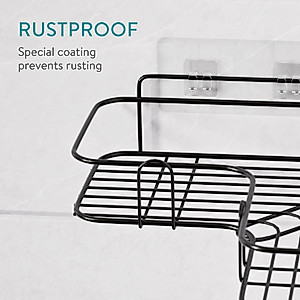 Navaris Self Adhesive Shower Caddy - Set of 2 Bathroom Organizer Shelves for Corner Wall of Bath - Toiletry Shampoo Storage Rack Holder - Black