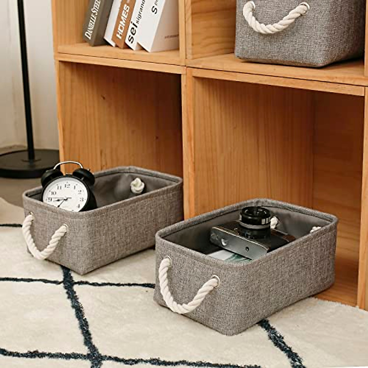 Storage Basket for Shelves Closets Pet toy Baby Toy, Collapsible Fabric Storage Bin for Laundry, Nursery(2pcs/Small 11.8Lx7.8Wx5.9H, Grey)