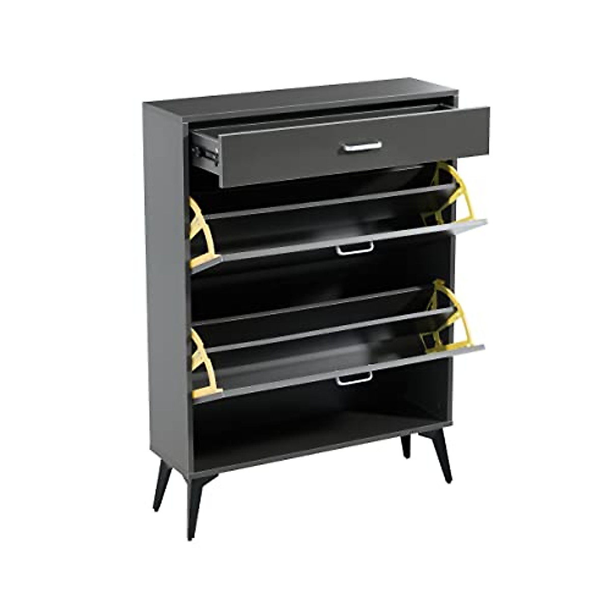 Leiln.z Shoe Cabinet with 1 Slide Drawer & 2 Flip Drawers, Freestanding Shoe Rack Storage Organizer，Shelves for Narrow Closet, Entryway, Living Room (Gray)