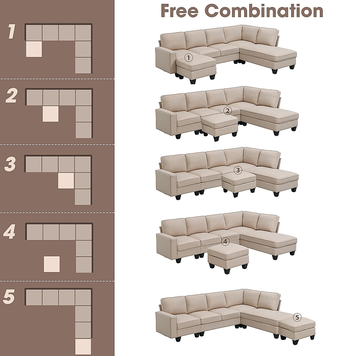 Merax Modern Convertible Sectional Sofa,U Shape Sectional Sofa for Living Room, 7 Seat L Shaped Living Room Sofa Set with Ottoman for Living Room,Apartment,Office